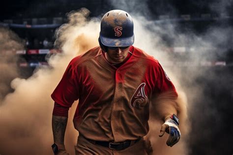 Premium Photo Baseball Player With A Red Uniform Coming Out Of A