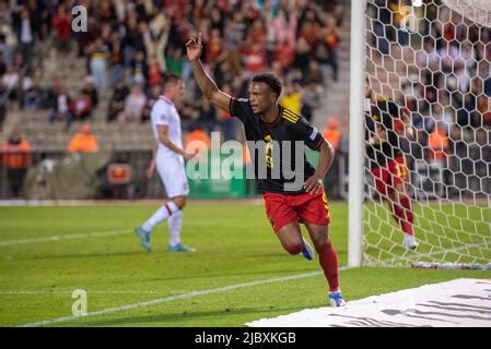 Lois Openda Of Belgium Celebrates Scoring During The UEFA Nations