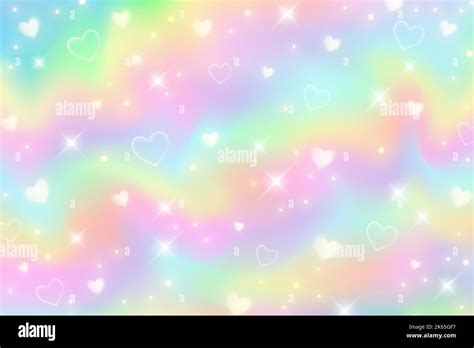Rainbow Unicorn Background Girlie Princess Sky With Stars Hearts And