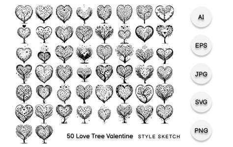 Love Tree Valentine Element Draw Black Graphic By LgsDesign Creative Fabrica