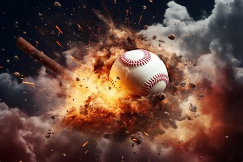 Premium Photo Baseball Bat Striking In The Explosion
