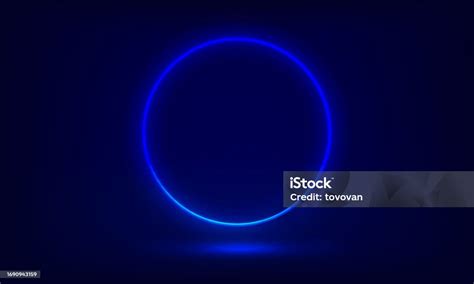 빛나는 원형 네온 프레임이 있는 추상적인 배경 3d 벡터 그림 네온에 대한 스톡 벡터 아트 및 기타 이미지 네온 원형 파란색 Istock