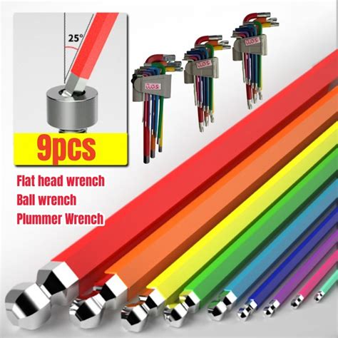 9pcs Color Coded Ball End Extended Hex Allen Key L Wrench Set Torque
