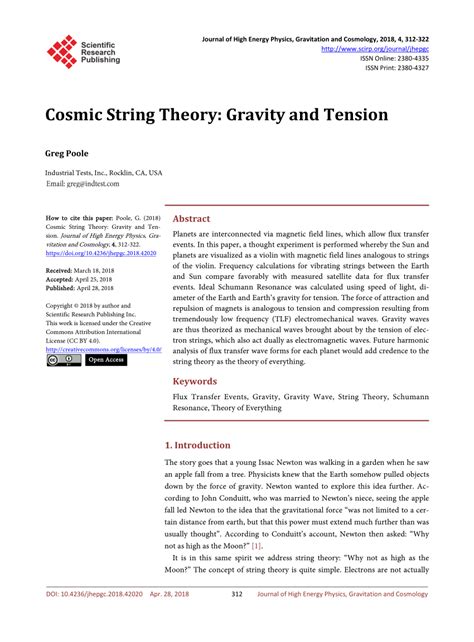 Pdf Cosmic String Theory Gravity And Tension