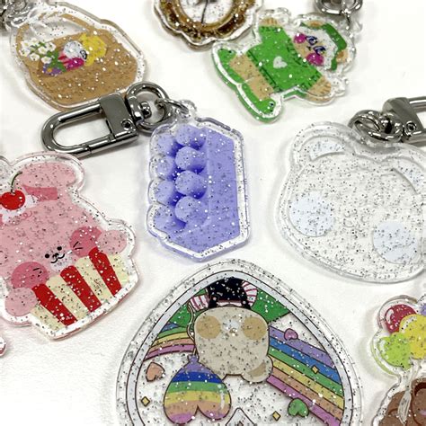 상품 자유형 글리터 아크릴키링 볼체인 옐로우