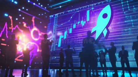 A Group Of People Are Standing In Front Of A Large Screen That Shows A