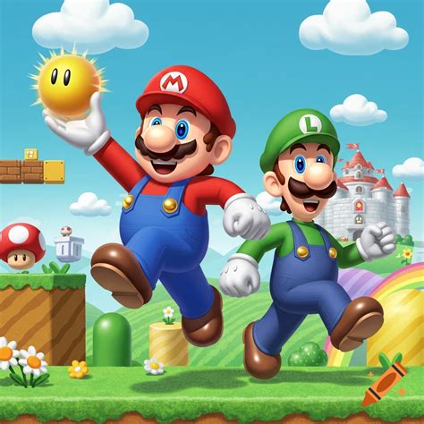 Mario And Luigi Run Through A Bright Colorful Super Mario Level With
