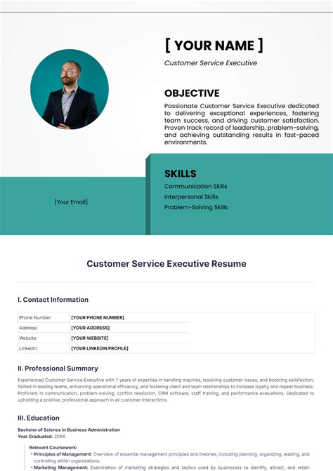Free Customer Service Executive Resume Template To Edit Online