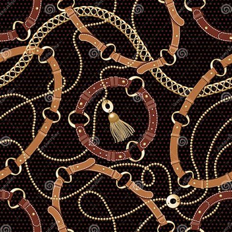 Seamless Background With Gold Chains Anchorsrope Stock Illustration