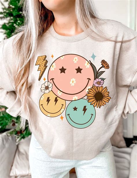 Retro Smiley Png Smiley Face Sublimation Png Boho Color Smiley Face Png Cute Retro Smiley