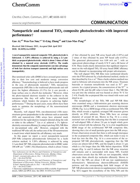 Pdf Nanoparticle And Nanorod Tio2 Composite Photoelectrodes With Improved Performance
