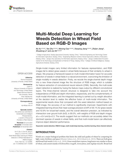Pdf Multi Modal Deep Learning For Weeds Detection In Wheat Field