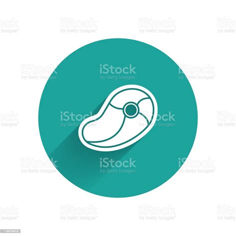 긴 그림자로 고립 된 흰색 스테이크 고기 아이콘입니다 녹색 원 버튼입니다 벡터 일러스트레이션 고기에 대한 스톡 벡터 아트 및 기타 이미지 Istock