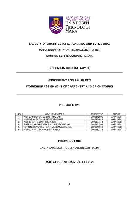 Workshop Assignment Faculty Of Architecture Planning And Surveying
