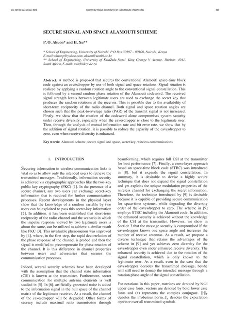 Pdf Secure Signal And Space Alamouti Scheme