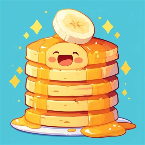 Premium Vector Fluffy Banana Pancake Breakfast Cartoon Scene
