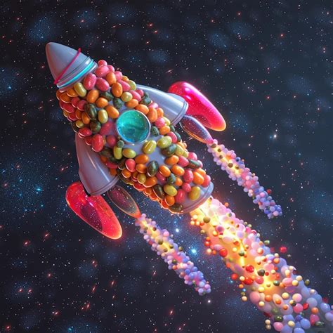 Jelly Bean Rocketship In Space Premium Ai Generated Image