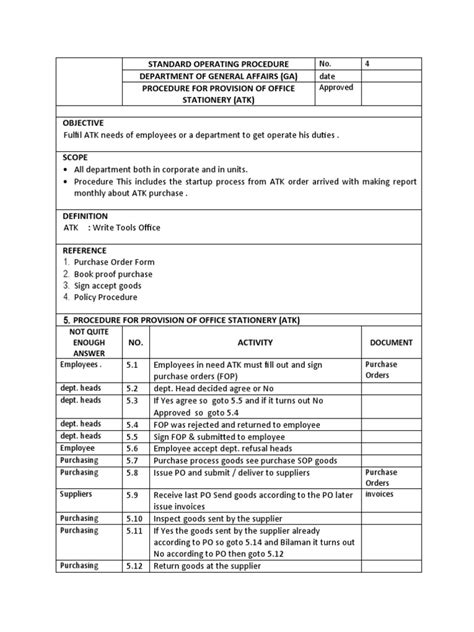 04 Sop Provision Office Stationary Atk Pdf Business
