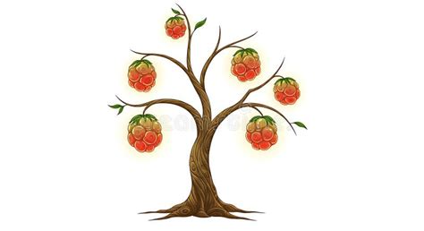 Illustration Of A Stylized Tree With A Twisting Wooden Brown Trunk And Six Branches Stock