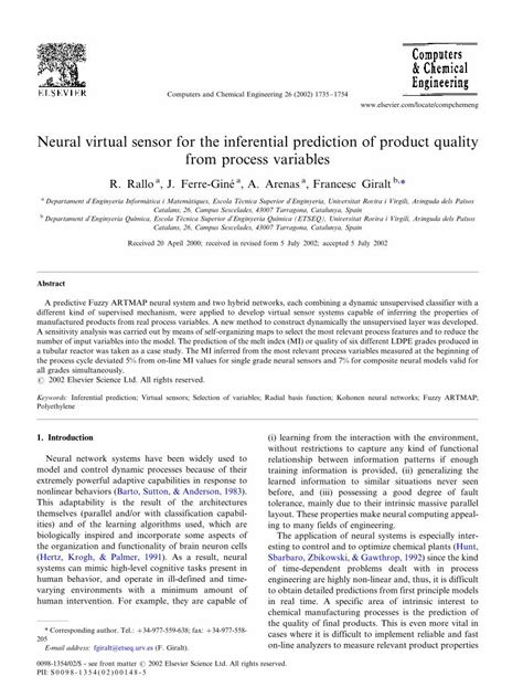 pdf neural virtual sensor for the inferential prediction of product quality from process
