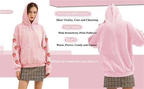 Keevici Womens Cute Sweatshirt Strawberry Sleeve Printed Cotton Warm
