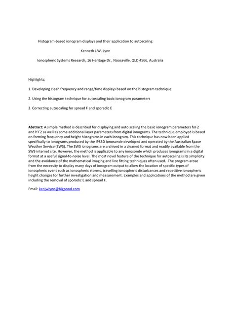 PDF Histogram Based Ionogram Displays And Their Application To