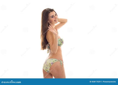 Vrolijke Slanke Jonge Dame Met Het Grote Natuurlijke Borst Stellen In