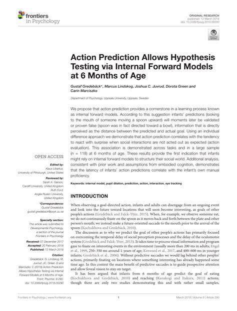 Pdf Action Prediction Allows Hypothesis Testing Via Internal Forward Models At 6 Months Of Age