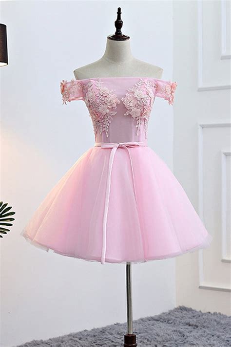 Pink Tulle Strapless Short Prom Dress Party Dress With Applique On Luulla