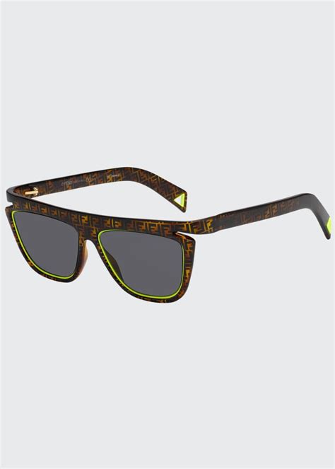 Fendi Mens Ff Havana Fluorescent Trim Sunglasses Bergdorf Goodman