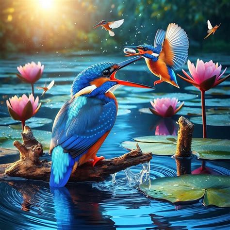 Premium Photo A Beautiful Kingfisher Catching Fish