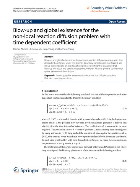 Pdf Blow Up And Global Existence For The Non Local Reaction Diffusion Problem With Time