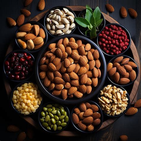 Premium Ai Image A Variety Of Nuts On A Dark Background Top View