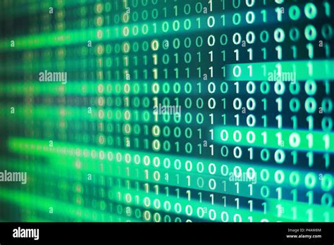 Power Of Big Data Binary Code Information Bit On Computer Monitor Screen Display Green Light
