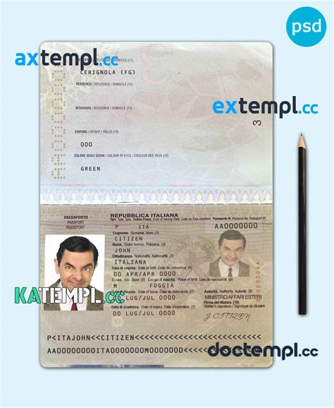 Sample Italy Passport Template In Psd Format Fully Editable With All Fonts Download