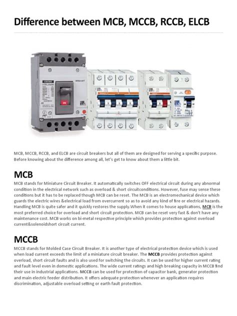 Difference Between Mcb Mccb Elcb And Rcd Circuit Breakers 44 Off