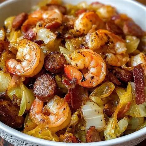Fried Cabbage With Shrimp Sausage And Bacon Life With Jeviko
