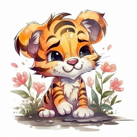 Premium Photo Watercolor Painting Of Cute Chibi Tiger