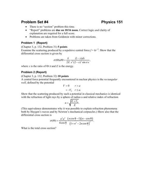 Problem Set 4 Physics 151