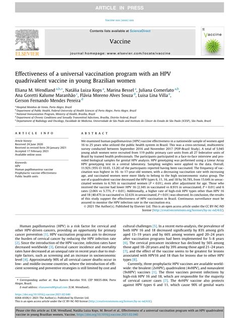 Pdf Effectiveness Of A Universal Vaccination Program With An Hpv