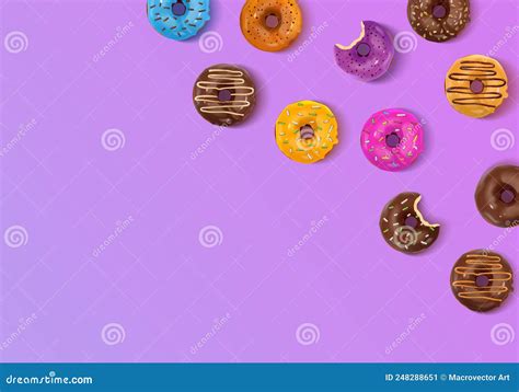 Donuts Box Realistic Sweet Pastries With Different Types Glazes And