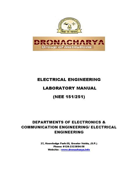 Electrical Engineering Laboratory Manual Nee 151251 Pdf Electric