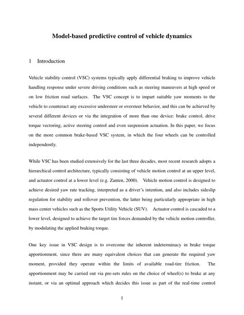 Pdf Model Based Predictive Control Of Vehicle Dynamics