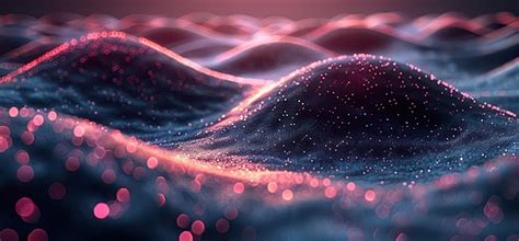 Abstract Waves With Glowing Particles Creating A Surreal Digital Landscape Background Abstract