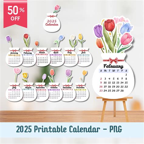 Tulips Calendar Floral Calendar Printable Calendar Cute Calendar