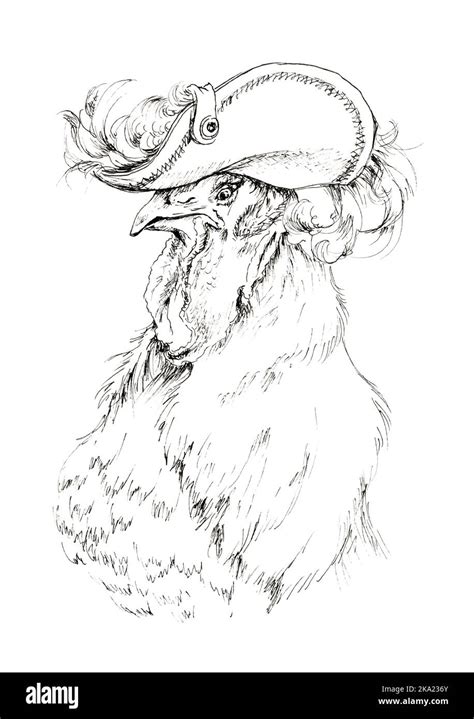 General Rooster Comic Drawing Of A Pompous Rooster Wearing A Cocked Hat With A Feather Hand
