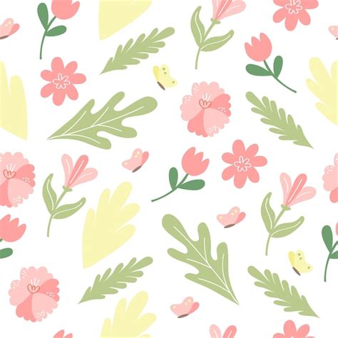 Patrón Floral Vectorial En Estilo Doodle Con Flores Y Hojas Delicado