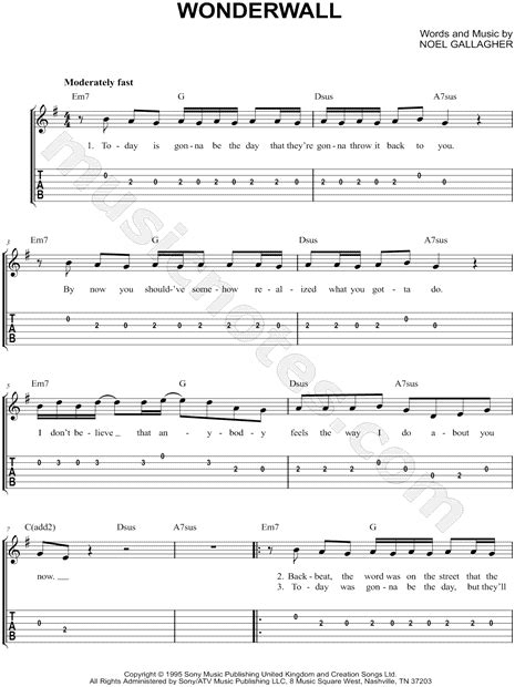 Wonderwall Guitar Chords Tab