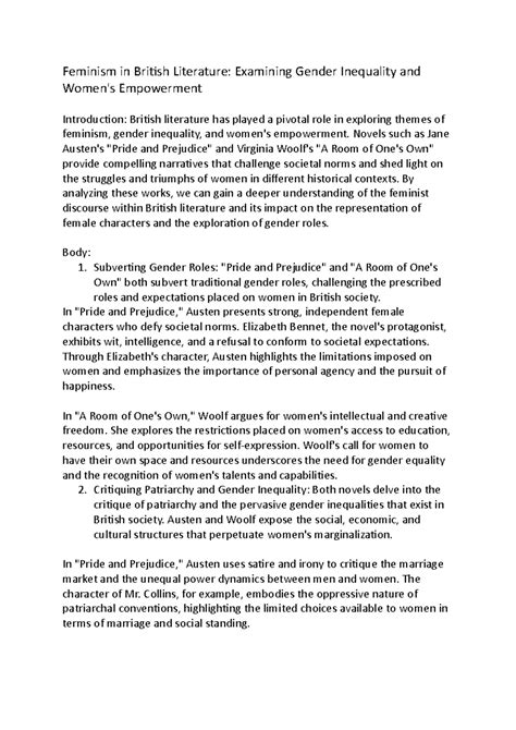 Feminism In British Literature Examining Gender Inequality And Womens