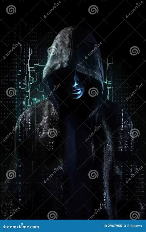 Unknown Hacker On Cyber Background Internet Cyberspace And Data